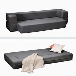 zafly queen folding sofa couch bed,8.6" flip out sofa bed,convertible sleeper sofa bed,comfy floor couch bed,futon sofa bed memory foam mattress,linen fabric small couches for small spaces,dark grey