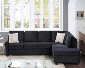 omniof modern velvety upholstered sofa couch with scrolled arm for surviving room space, reversible sectioned sofa (color : preto)