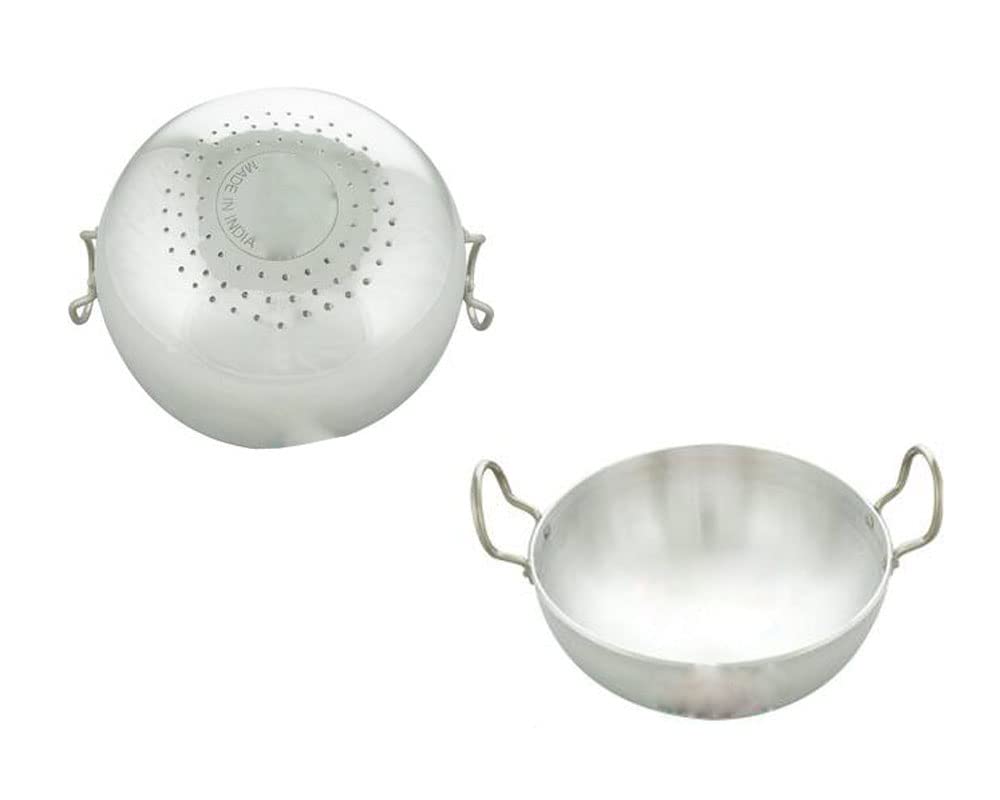 Aluminium Small Kadhai Set of 2 Different Size,Indian Frying Pan or kadhai -Color White