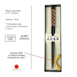 Premium Japanese Chopsticks Reusable [ Made in Japan ] Traditional Lacquer Art Wooden Chopsticks (Black(YM003))