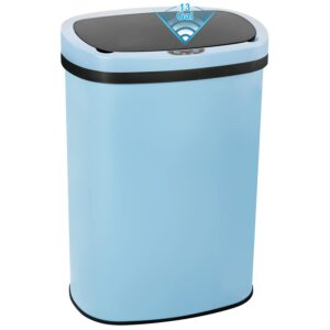 trash can 13 gallon automatic kitchen trash can with lid, 50l high capacity touchless stainless steel garbage can, electronic motion sensor smart trash cans touch free garbage bin trash bin, blue