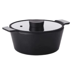 all black vulcan kitchen nonstick 4qt stock pot with glass lid, healthy cooking t-coating casserole, soup stew dutch oven, induction compatible cookware, made in korea (24 cm pot)