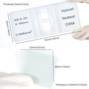 SHAUSE Hemocytometer Blood Count Glass Blood Cell Counting Chambers with 100 Coverslips