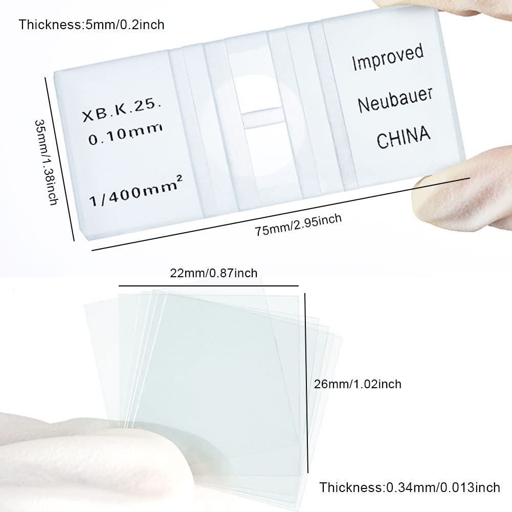 SHAUSE Hemocytometer Blood Count Glass Blood Cell Counting Chambers with 100 Coverslips