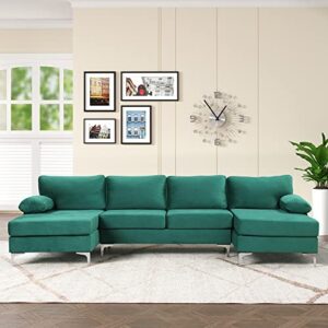 casa andrea milano modern large velvet fabric u-shape sectional sofa, double extra wide chaise lounge couch