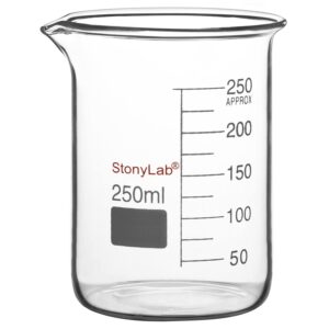 stonylab glass beaker, 1 pack borosilicate glass graduated low form griffin beaker with pouring spout lab beaker, 250 ml