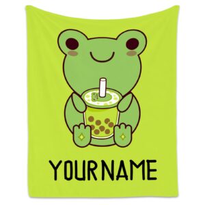 personalized frog blanket gifts, frog gifts for girls women mom, custom gifts for her & daughter, kids throw blanket for boys, 60"x80" cute soft plush blankets for bed living room