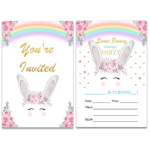 rainbow bunny birthday party invitations with envelopes set of 20 floral some bunny birthday party invites fill in blank