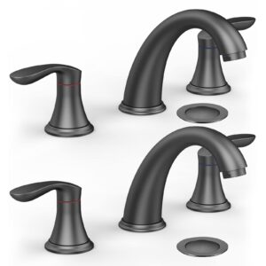 bathroom faucets for sink 3 hole, faucet for bathroom sink, bathroom faucet with pop up drain and cold hot water lines (matte black, 2 packs)