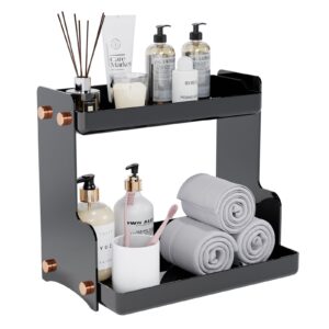 2 tier bathroom counter organizers and storage, for vanity, kitchen, office countertop organizer, bathroom counter shelf, double countertop makeup organizer, vanity trays for bathroom (black)