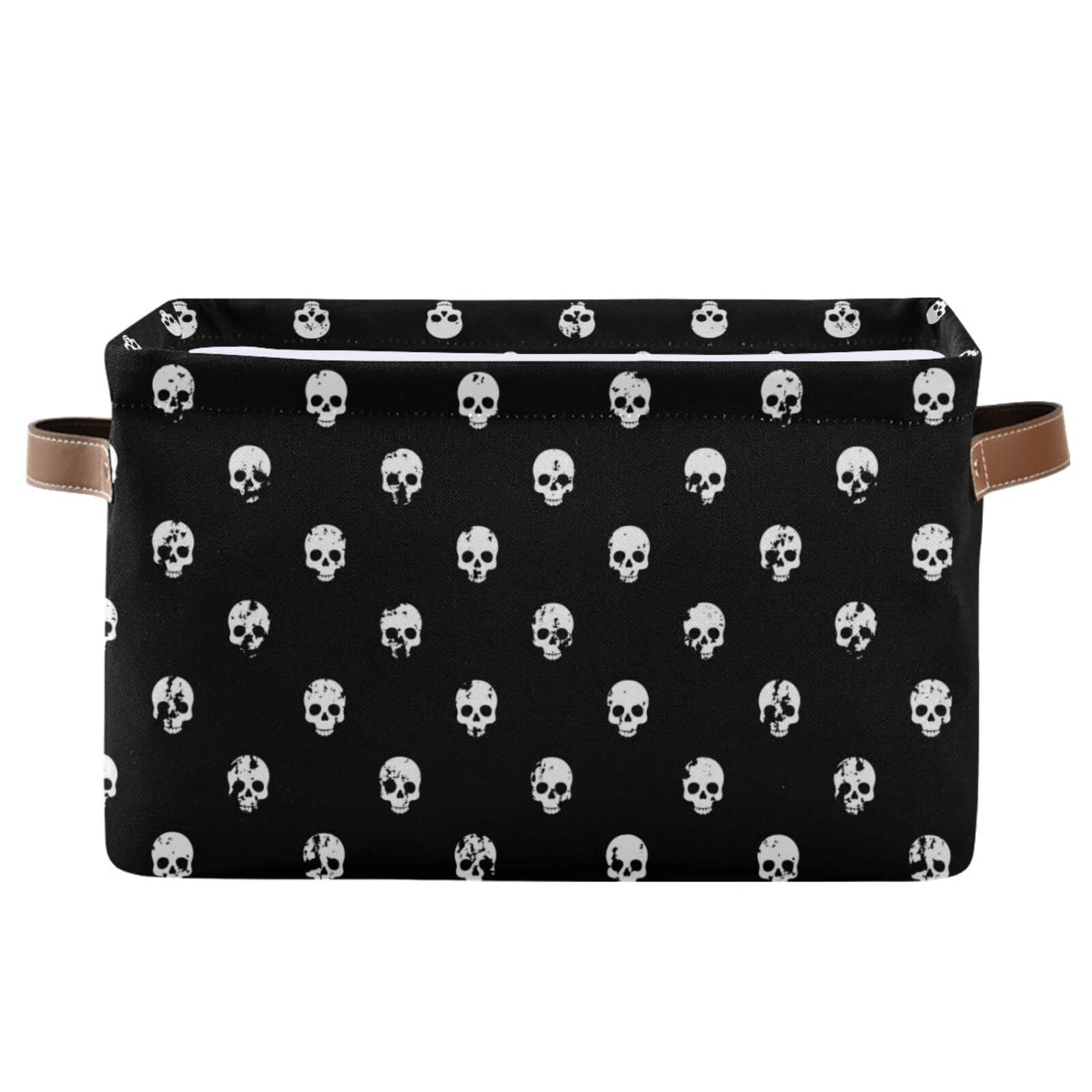 ALAZA Cartoon Skull Black Foldable Storage Box Storage Basket Organizer Bins with Handles for Shelf Closet Living Room Bedroom Home Office 1 Pack