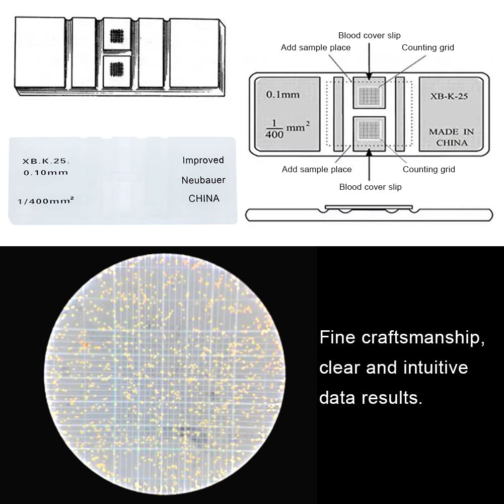 SHAUSE Hemocytometer Blood Count Glass Blood Cell Counting Chambers with 100 Coverslips