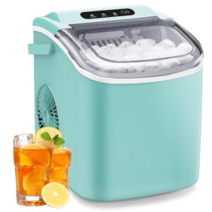 joy pebble bullet ice maker machine countertop, 26 lbs in 24 hours, bullet ice 9 cubes ready in 6 mins, self-cleaning, portable ice maker with ice scoop and basket,green