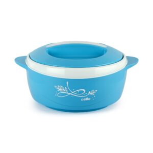 cello sapphire stainless steel insulated food server casserole | bpa free | durable, break resistant and dishwasher safe (51oz, blue)