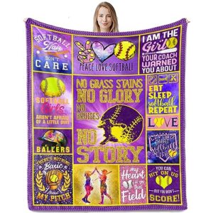 softball gifts for girls, softball blanket, best girls softball gifts, softball blankets gift for girls, soft lightweight softball throw blanket for all seasons 50"x60"