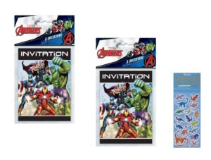 unique avengers birthday party supplies bundle pack includes 16 party invitations with envelopes and 1 dinosaur sticker sheet