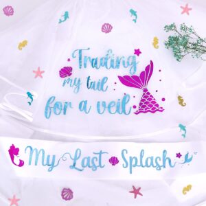 mermaid party favors mermaid bridal bachelorette party sash mermaid veil for bachelorette my last splash sash trading my tail for a veil decorations for bridal shower engagement wedding hen party