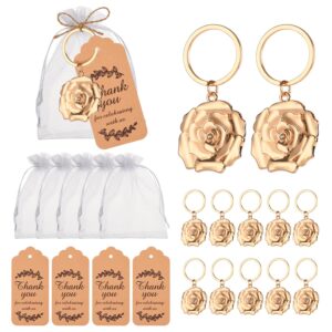 kagrbves 50pcs keychains/keyrings for baby shower,wedding or bridal shower party favors,gift,souvenirs to guests bulk with gift tags and white bags(rose flower)