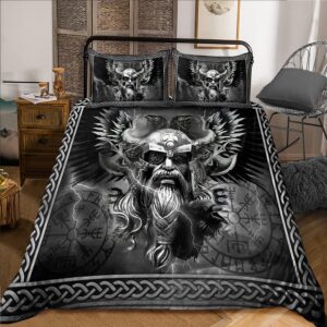 wdbayxh nordic valhalla odin bedding set -3 pieces duvet cover set, viking 3d printed bed comforter quilt cover set twin full queen king size with pillowcases for bedroom decor,odin,queen