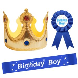 llmsix birthday party set - king crown, sash, decorations, photo props for boys kids theme