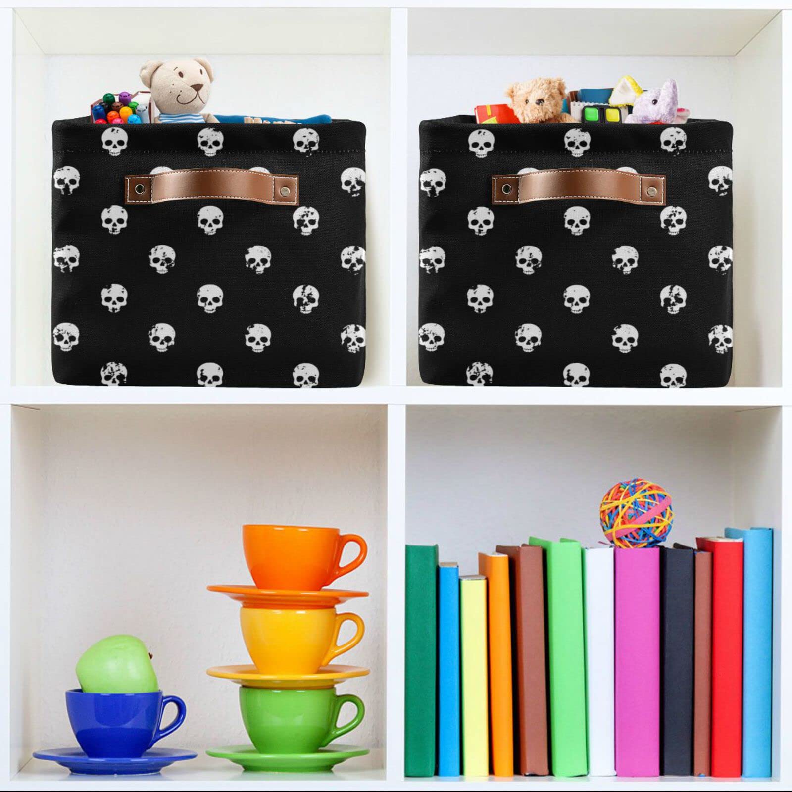 ALAZA Cartoon Skull Black Foldable Storage Box Storage Basket Organizer Bins with Handles for Shelf Closet Living Room Bedroom Home Office 1 Pack