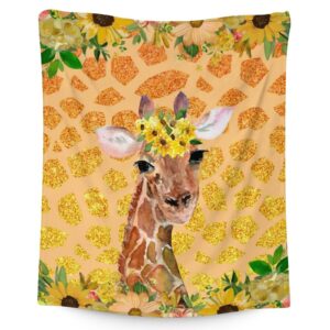 giraffe blanket gifts - 40x50 inches aesthetic throw blanket for girls & boys - orange soft fuzzy plush blankets for decor