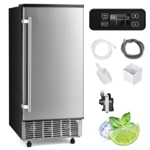 petsite ice maker machine commercial, 80lbs/24h stainless steel ice cube maker with 24lbs ice storage, 24h timer & 12-level ice thickness, freestanding & under counter lab ice maker