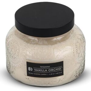 vanilla orchid embossed candle jar (18 oz) - refreshing aroma of invigorating fragrances - large dual wick embossed glass jar candle for relaxing - sweet vanilla & orchid scented candle gift for women