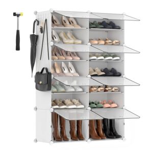 songmics shoe rack, 8 cubes shoe organizer with doors, 32 pair plastic shoe storage cabinet, for bedroom, entryway, steel frame, plastic panel, white ulpc034w01