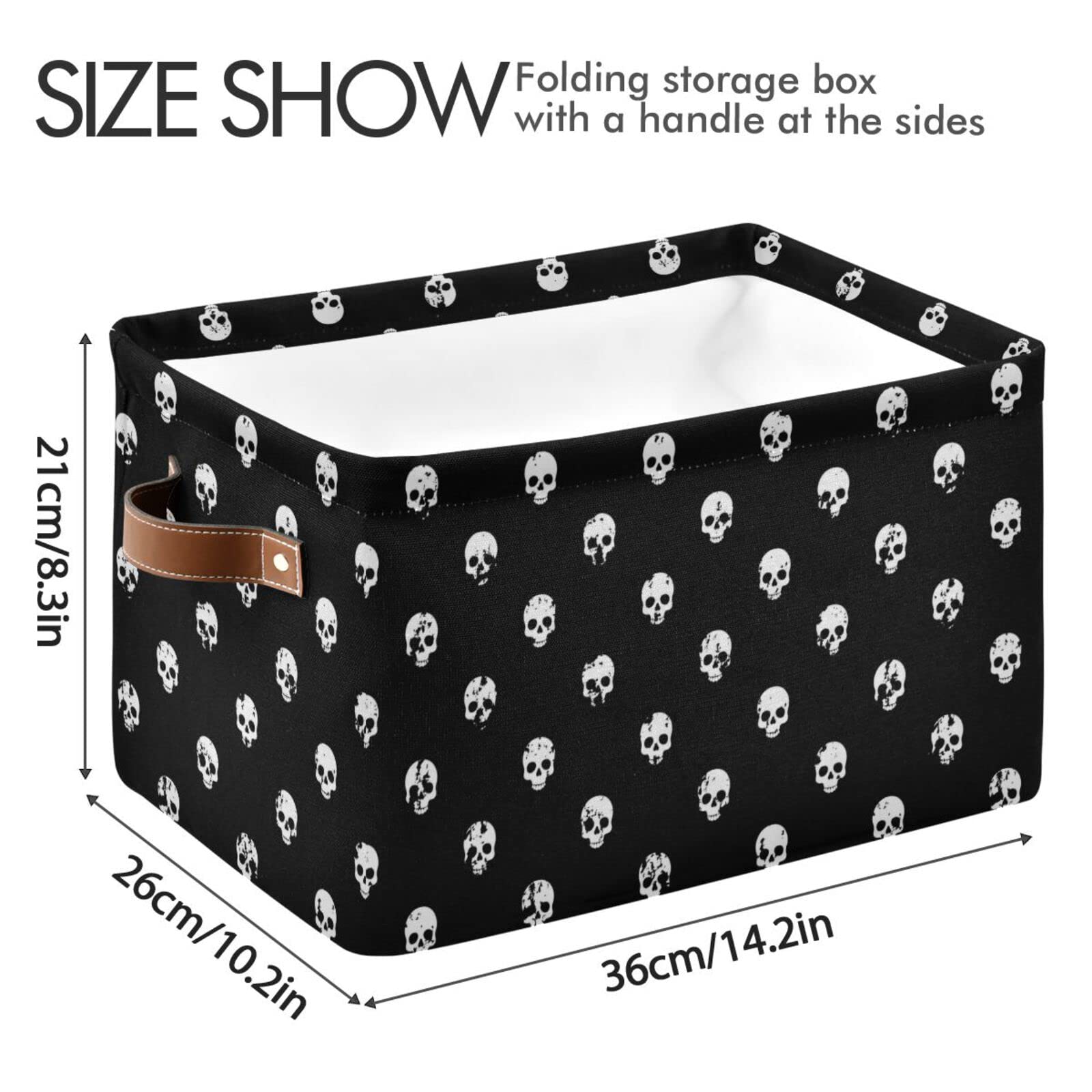 ALAZA Cartoon Skull Black Foldable Storage Box Storage Basket Organizer Bins with Handles for Shelf Closet Living Room Bedroom Home Office 1 Pack