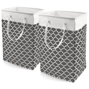 nancyber 2 pack collapsible laundry basket, 75l large waterproof laundry hamper with handles, clothes hampers for laundry, dorm, toys storage, foldable laundry room organization (gray geometric a)