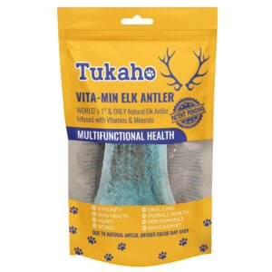 new vita-min split elk antlers for dogs large with vitamins & minerals for overall health – natural dog dental treats for oral care (large)