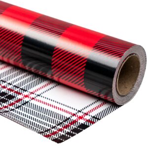 wrapaholic reversible christmas wrapping paper - mini roll - 17 inch x 33 feet - black and red plaid design for holiday, party, celebration