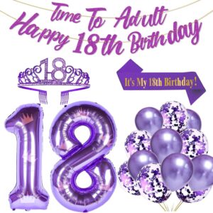 purple18th birthday decorations for girls purple 18th birthday banner 40 inch no. 18 purple foil balloons purple confetti balloons 18th purple party set (purple-18)