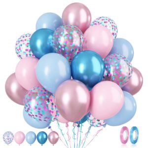 paready macaron pink and blue balloons, 60 pcs 12 inch baby shower party balloons, metallic blue pink balloons for gender reveal birthday baby shower wedding bridal shower party graduation decoration