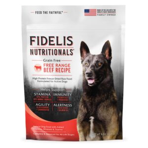 fidelis high protein grain-free freeze-dried raw dog food, mixer, animal protein, omega 3, glucosamine, cranberries, blueberries, active dogs small & large, adult & puppy, made in usa, beef, 8 oz