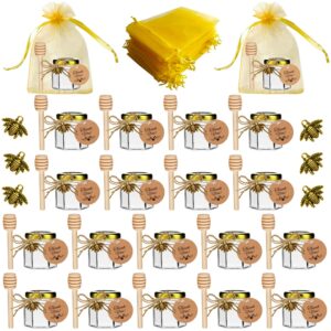 iikum 20 pack 1.5 oz hexagon mini glass honey jars with wooden dippers, gold lids, bee pendants, golden gift bags, thank you cards, jutes - perfect for baby shower, wedding favors and party favors