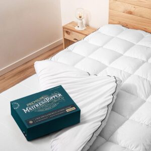 texas linen co. full cooling mattress topper, pillow-top optimum thickness, soft 100% cotton fabric, breathable & plush quilted down-like fill, snug deep pocket fit white