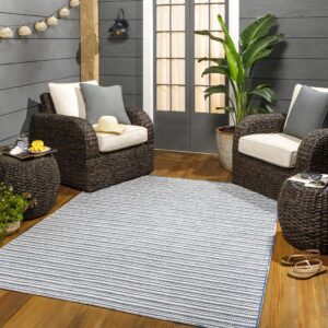 mark&day outdoor rugs, 5x7 acheri modern indoor/outdoor dark blue area rug, non shedding blue beige carpet for patio, porch, deck, bedroom, living room or kitchen (5'1" x 7')