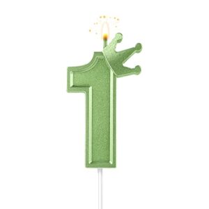 3inch birthday number candle, 3d candle cake topper with crown cake numeral candles number candles for birthday anniversary parties (green; 1)