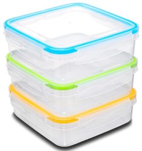 kitchen & cabana - set of 3 - fun size sandwich containers - reusable, bpa free plastic, snap shut lids with airtight silicone seal. great for sandwiches, snacks and storage (k&c-3pk)