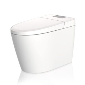 merax smart toilet, one piece bidet toilet for bathrooms, u-shaped led light automatic flush with auto open/close lid, remote control/foot sensor/night light t162a