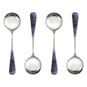 stainless steel coffee round spoon,korean dessert spoon,hexagonal pattern mixed color tea spoon for home, kitchen or restaurant, set of 4 coffee spoons, 6 inches.