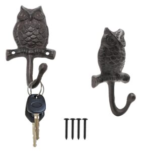 cast iron owl wall hooks rustic outdoor towel hooks home hang clothes hats animal key holder for wall indoor farmhouse decorative hooks 2 pcs (owl)