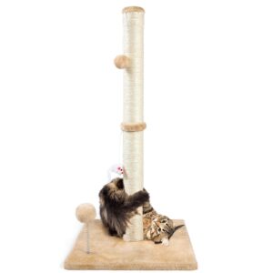 anwa 32" tall cat scratching posts for indoor cats, 3-in-1 cat scratching post with plush toys, premium sisal post for cats at all ages with reinforced stable base