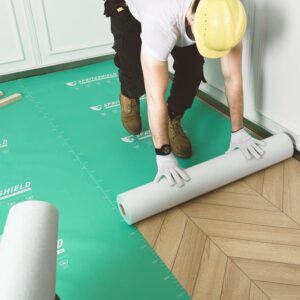 spriteshield 39" x 100' heavy-duty temporary floor protection for construction & renovation, green, surface protection film for hardwood floors, tile&hard paint protection. (s-180g 39" x 100')