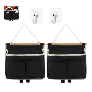 someteth 2pcs wall hanging storage caddy bag,over door hanging storage bags wall mount hangable organizer，file magazine waterproof linen cotton fabric living room bedroom bathroom (black)…