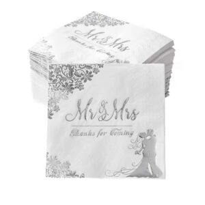 200 pcs silver wedding napkins for reception mr and mrs wedding cocktail napkins, disposable napkins for wedding, engagement, bridal shower party decorations