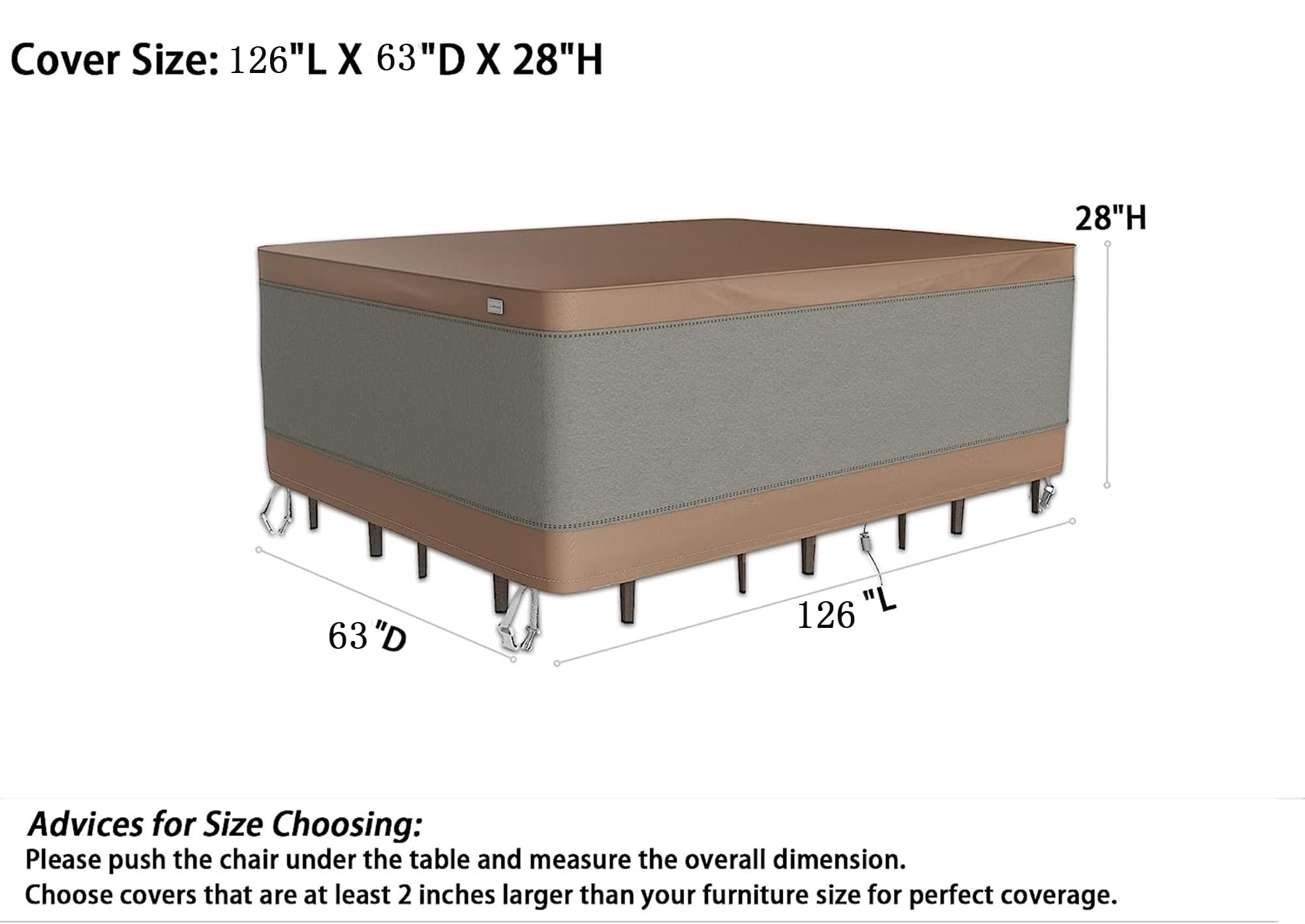 Garden Balsam Waterproof Rectangular Patio Table and Chair Cover Beige 126" L X 63" D X 28" H Outdoor General Purpose Furniture Covers Patio Furniture Set Cover