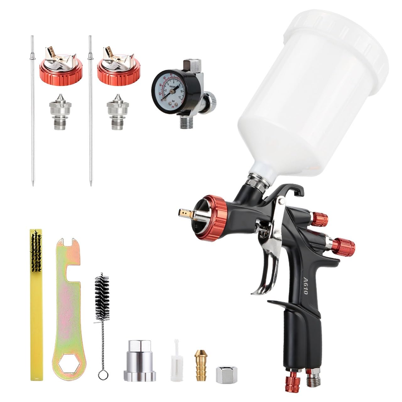 AEROPRO TOOLS R500 LVLP Air Spray Gun with 1.3/1.5/1.7mm Nozzles & Air Regulator, A610 Paint Guns Automotive, Car Paint Gun Sprayer, Paint Gun for House Painting, Car, Furniture, Varnish and Top Coat